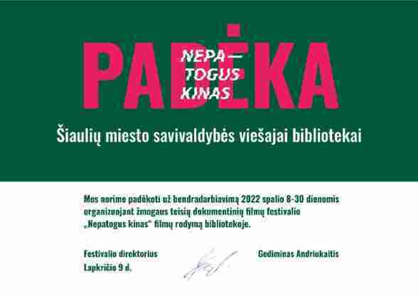 ŠIAULIAI - Miesto bibliotekai įteikta dokumentinių filmų festivalio ...